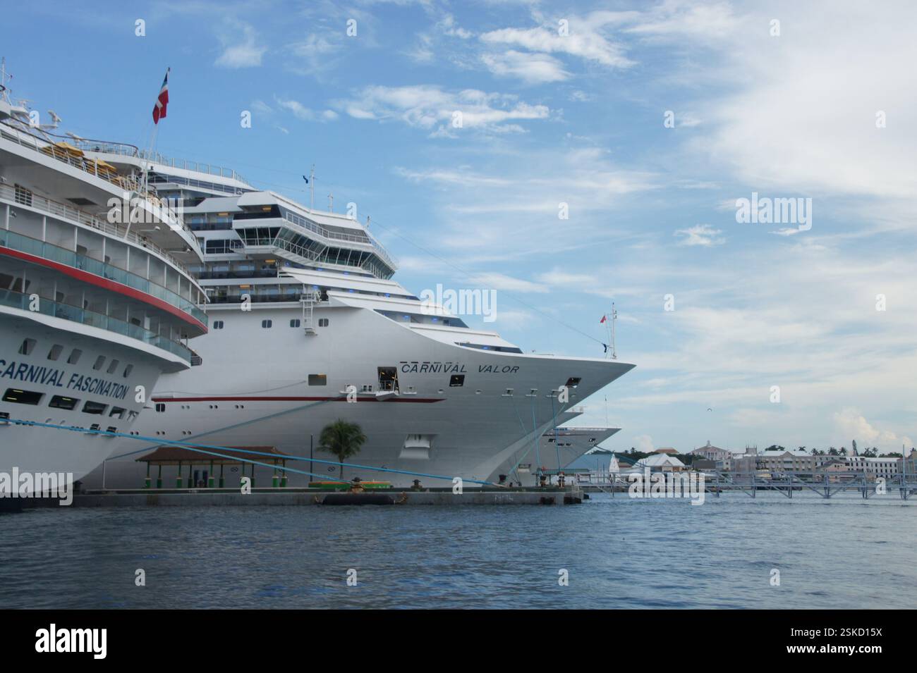 Bahamas Carnival VALOR cruise ship. Large white vessel with blue ...