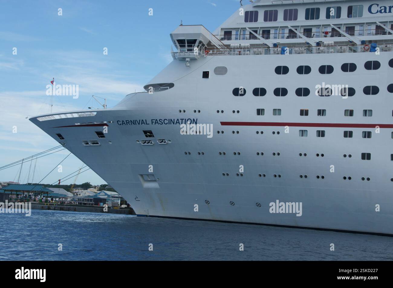 Bahamas: Carnival Fascination cruise ship. White hull with red stripes ...