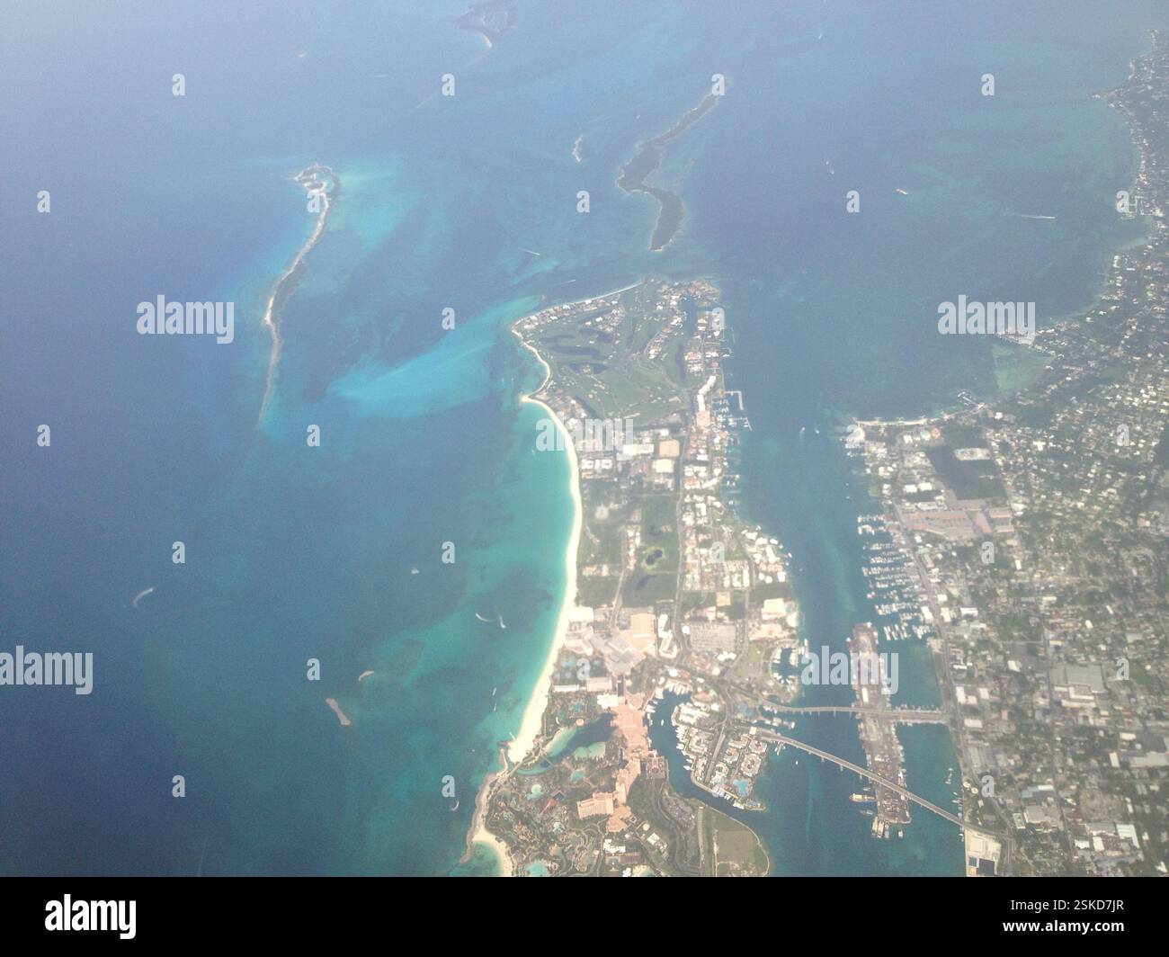 Aerial photo of Nassau, Bahamas. Clear turquoise waters surround the ...