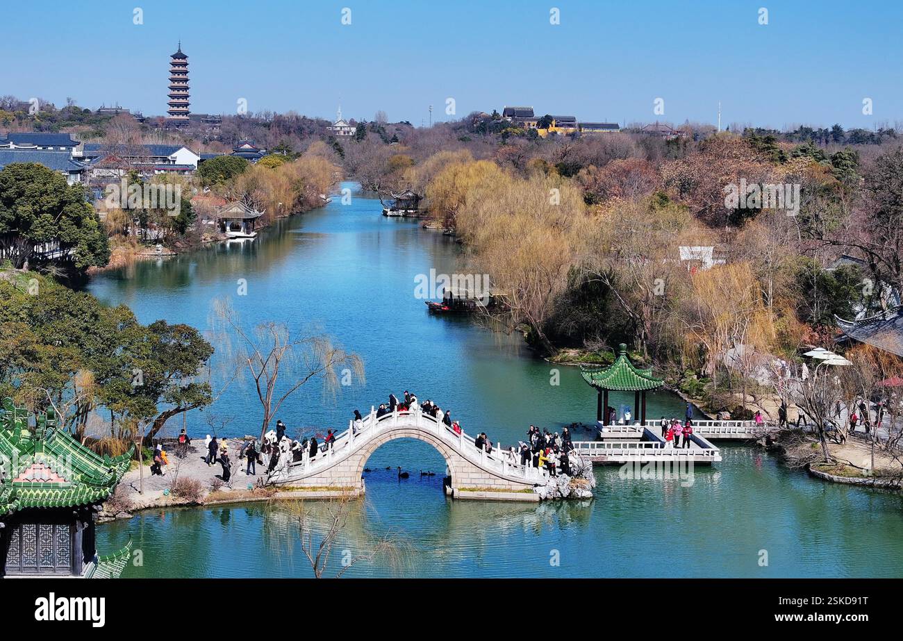 Aerial photo shows tourists visiting the Slender West Lake scenic area ...