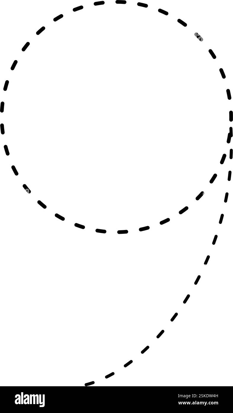 Tracing number 9 prewriting dotted line math worksheet element for ...