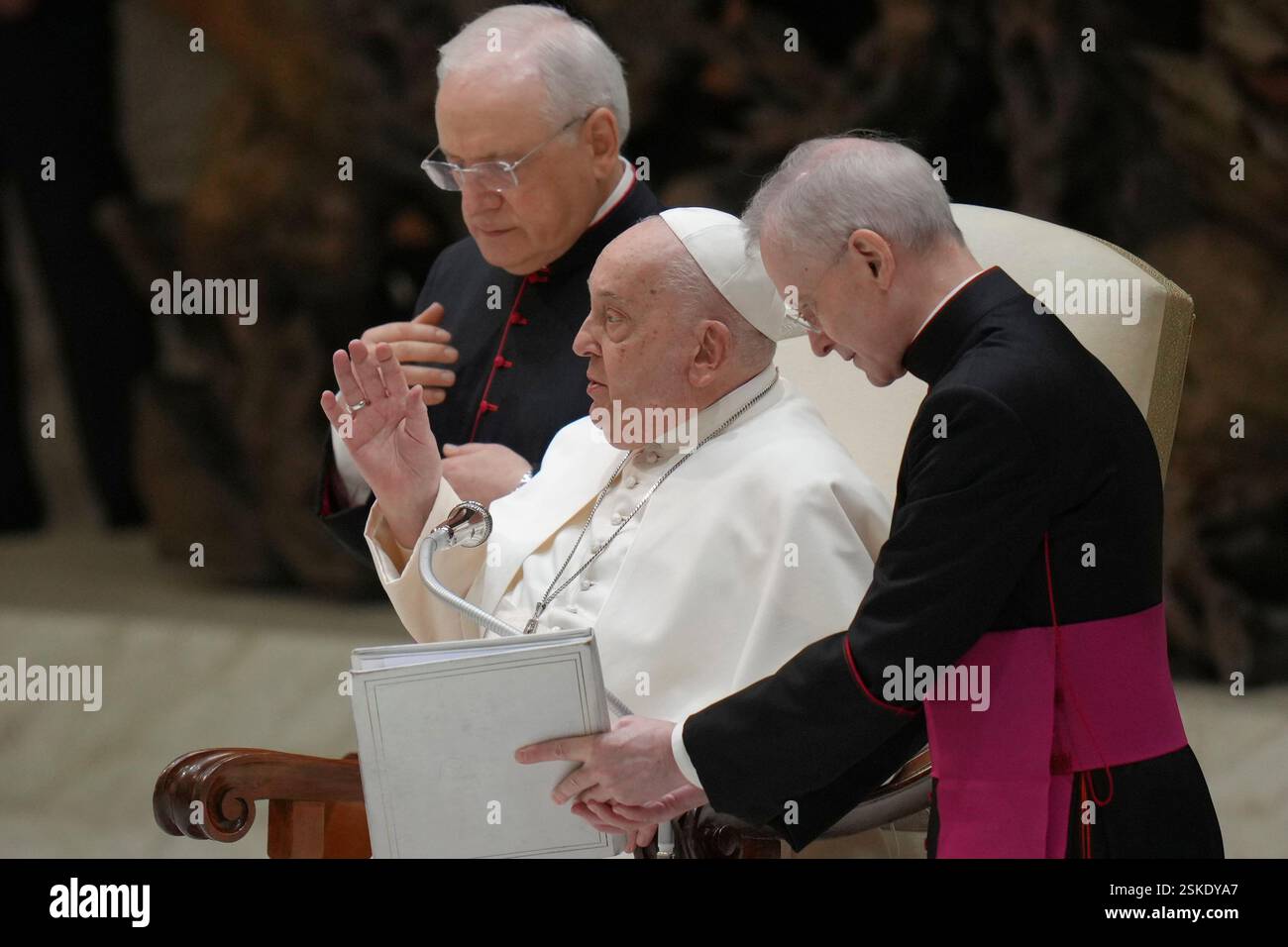 Pope Francis delivers his blessing during his weekly general audience ...