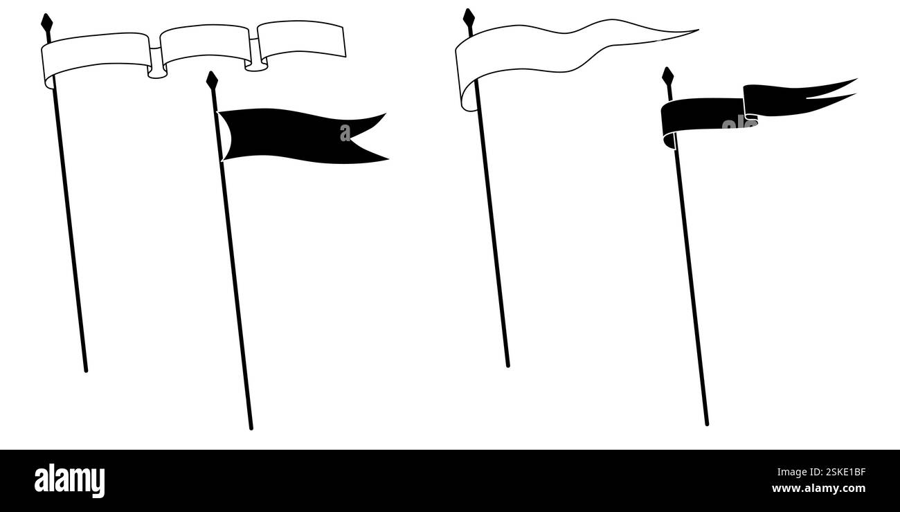 Retro pennant flags, banner pendants and waving blank signs on ...