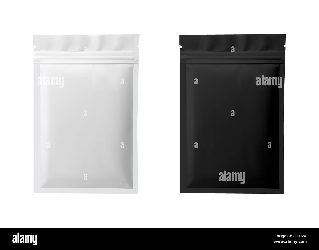 Black and white paper pouch. White sachet vector blank package mockup ...