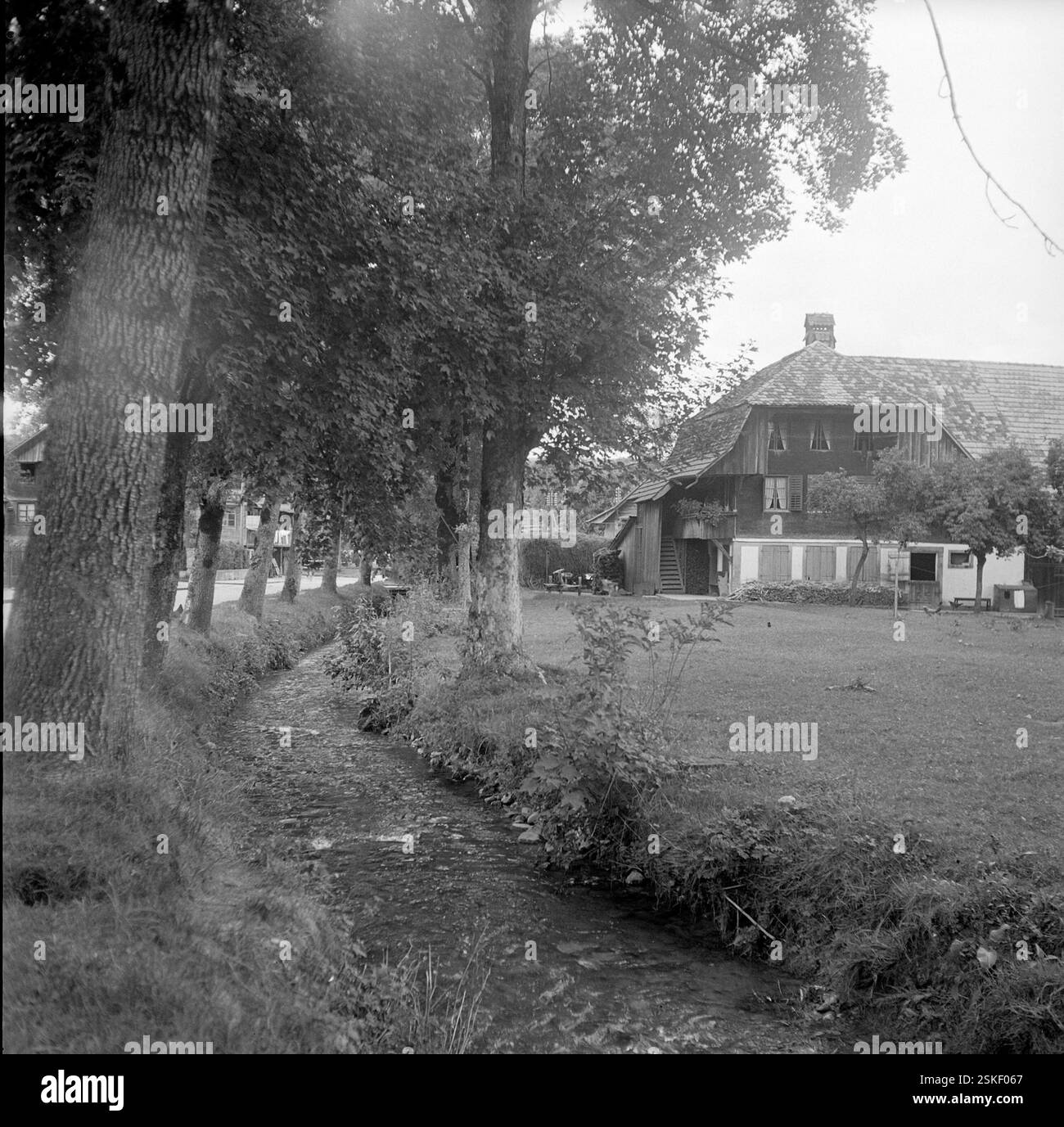 Bächlein bei Bauernhaus in Schwarzenburg BE 1946#Streamlet beside a ...