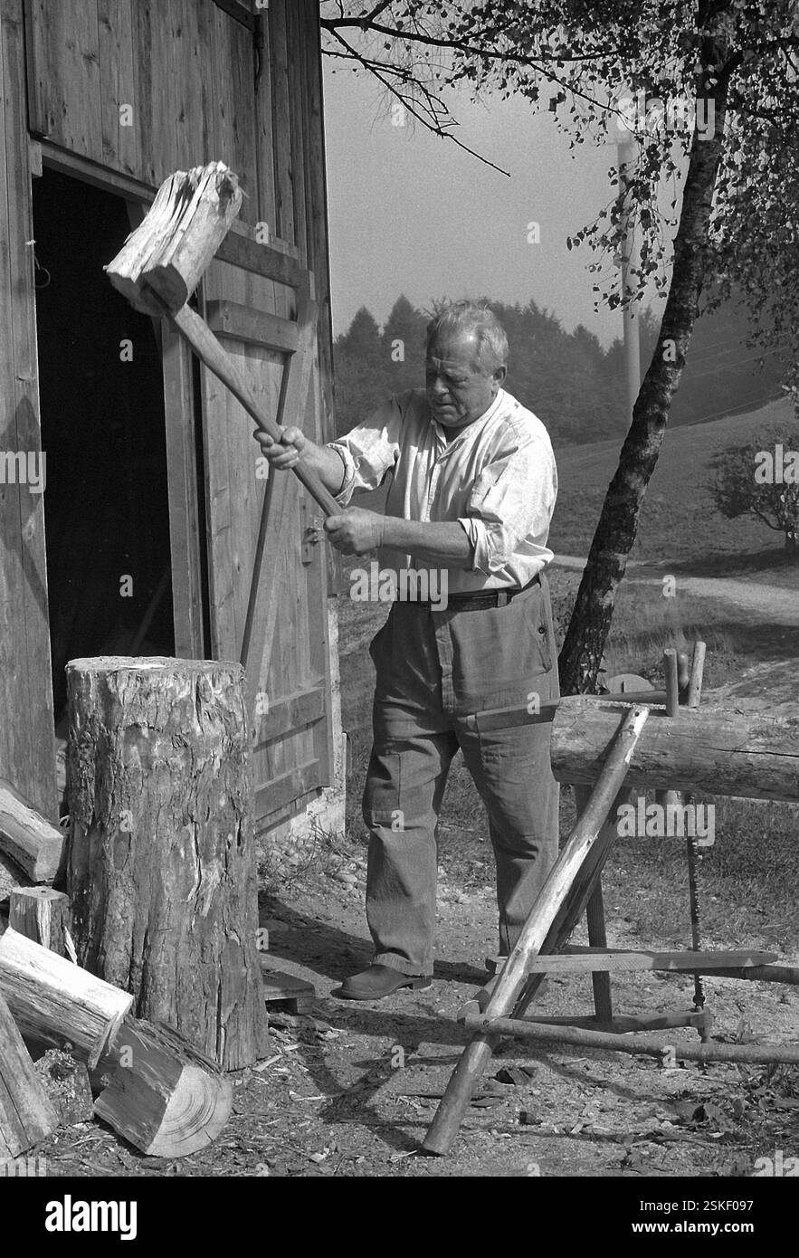 Schaggi Streuli beim Holz Spalten, 1969#Schaggi Streuli chopping wood ...