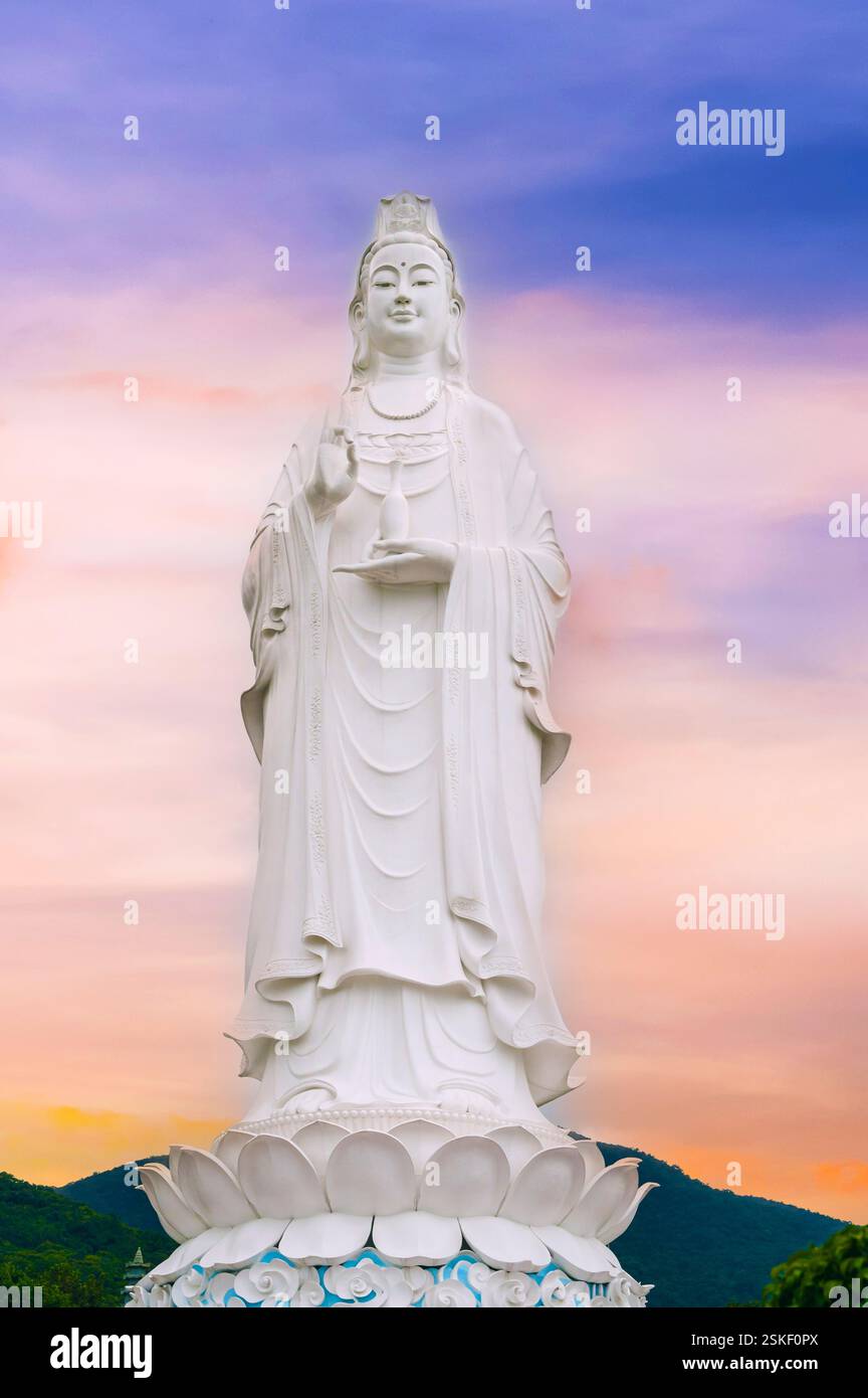 The famous big white statue of Lady Buddha in Da Nang at Linh Ung ...