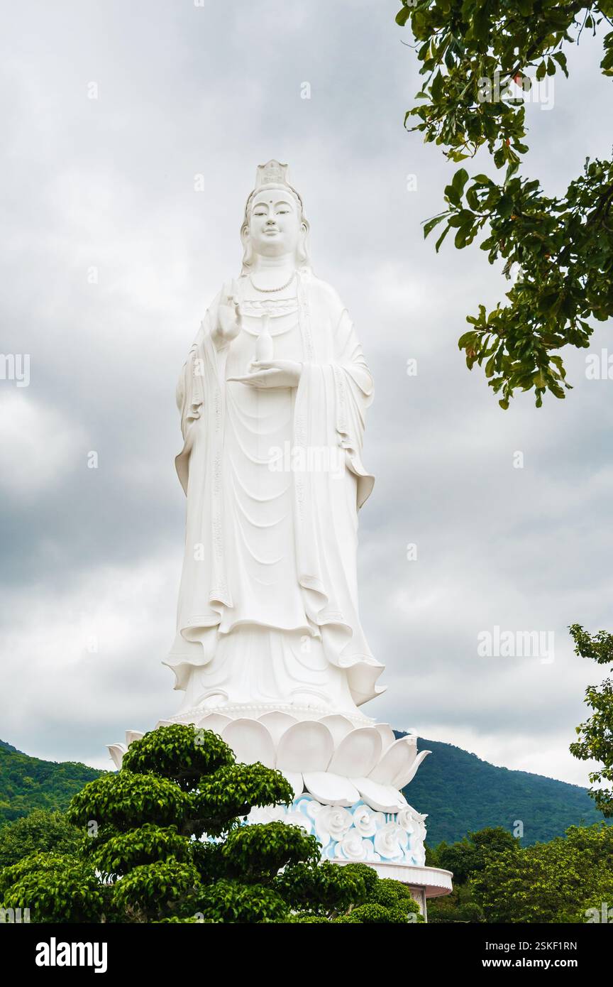 Big white statue of Lady Buddha in Da Nang in the Linh Nga Pagoda in ...