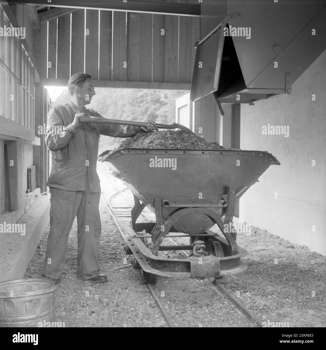 Schienenwagen mit zerkleinertem Material--- Kehrichtverwertung durch ...