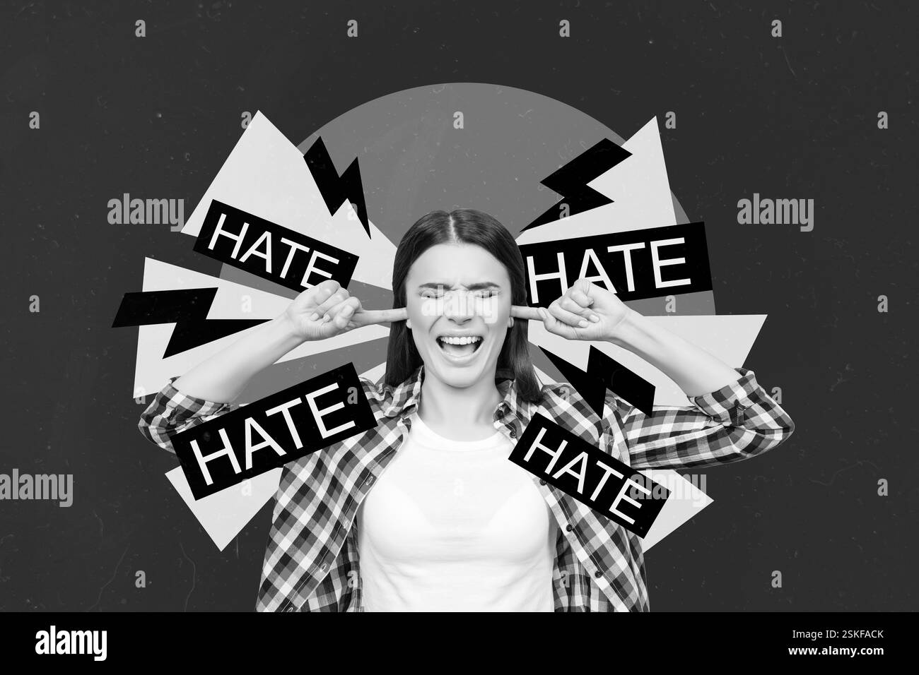 Creative photo 3d collage artwork poster of angry crazy mad lady ...