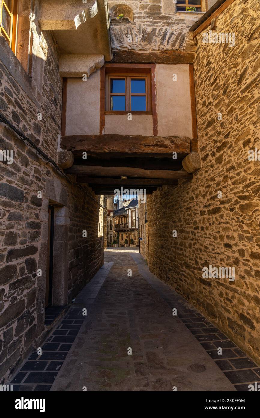Traditional streets in the old town of the medieval village of Puebla ...