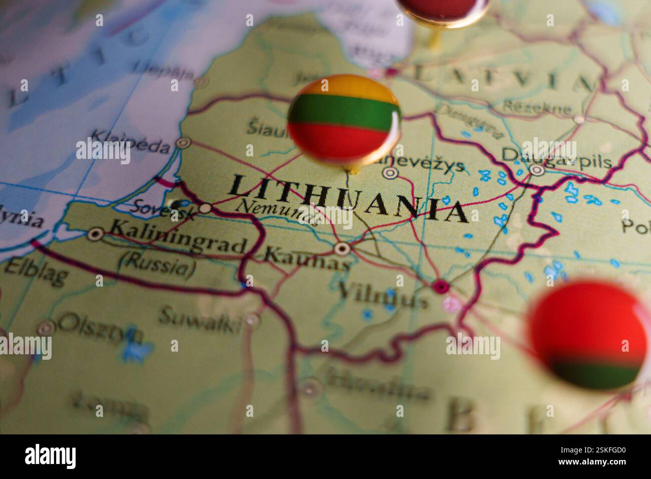 Lithuania map with flag push pin on Vilnius. Travel, tourism, Baltic ...