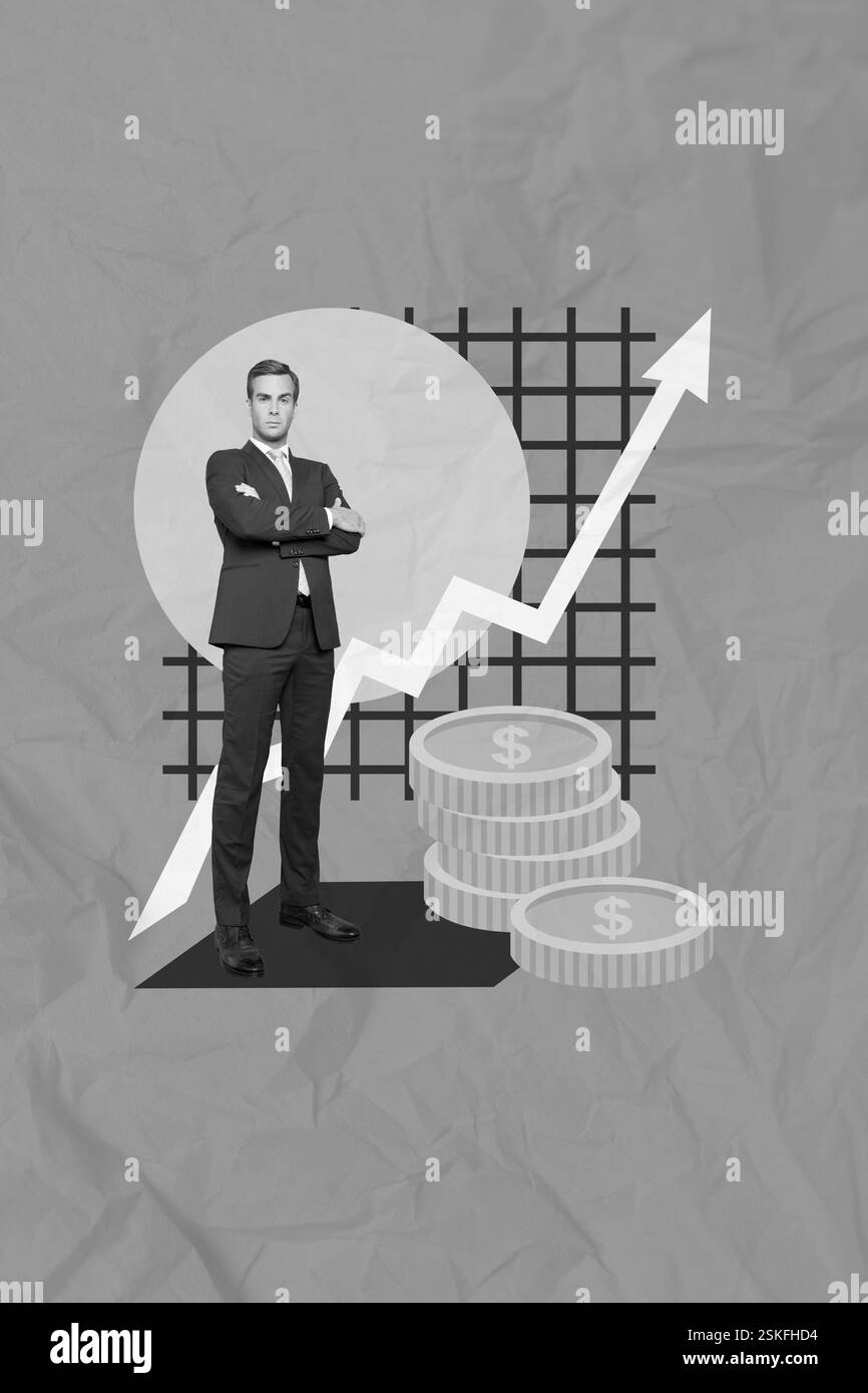 Vertical collage image of black white gamma successful person crossed ...