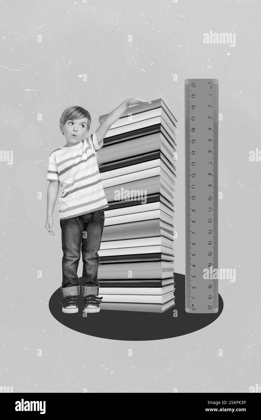 3d retro abstract creative collage artwork template of little child boy ...