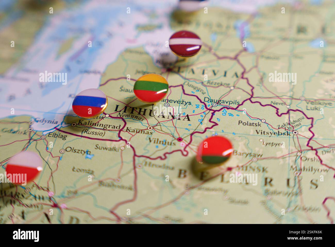 A close-up of a map focused on the Baltic Sea region, with Russia ...