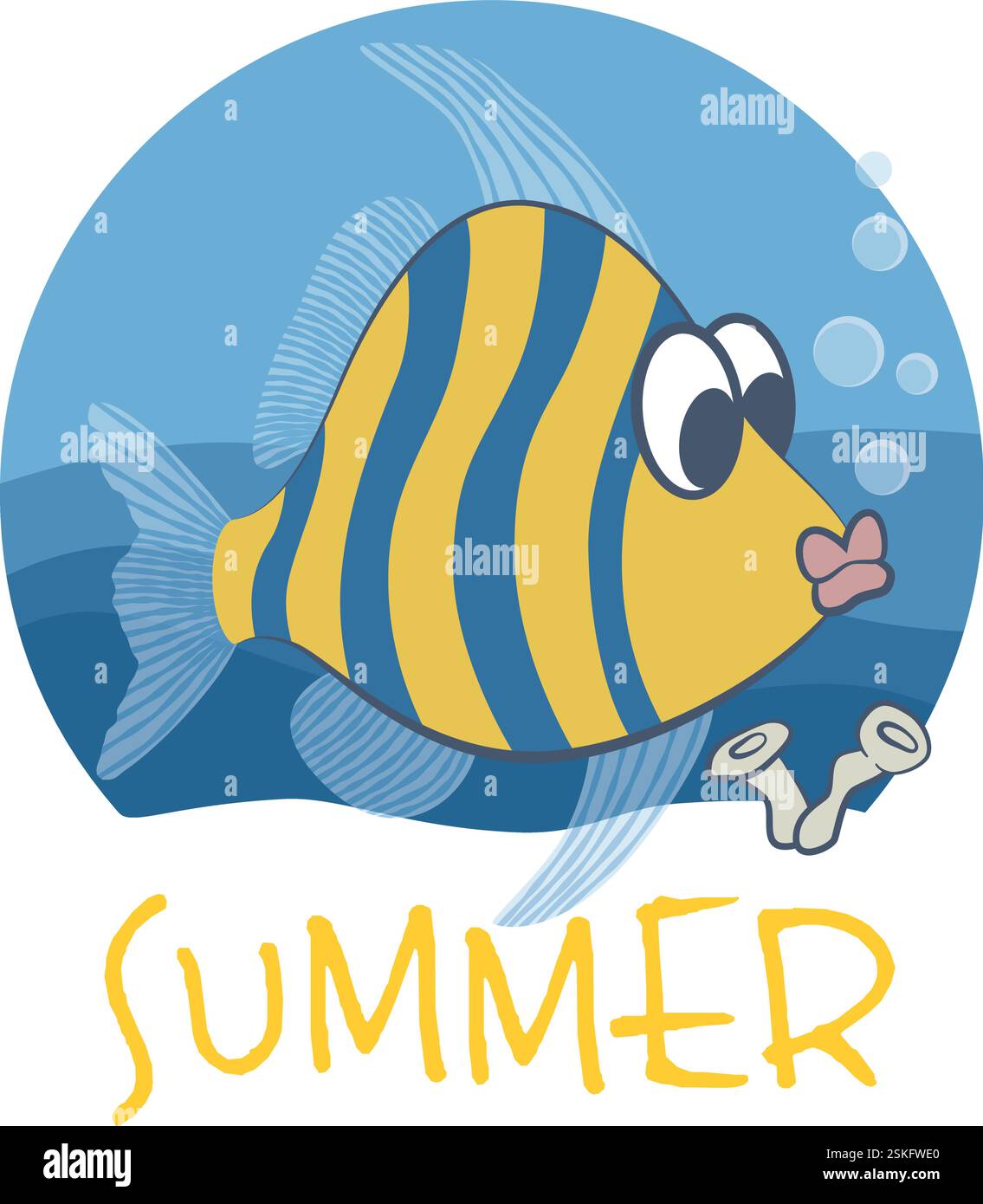 Banner to announce summer with tropical fish swimming in the sea Stock ...