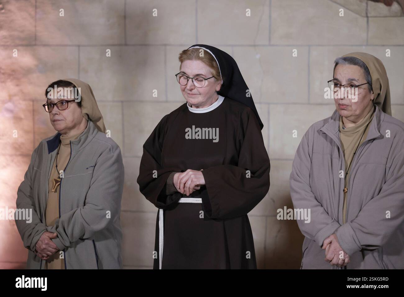 Three Poor Clare nuns during the annual visit of the municipal ...