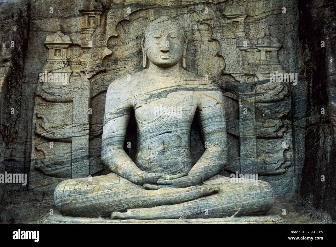 The Seated Buddha, one of the rock-cut statues at Gal Vihara, in the ...