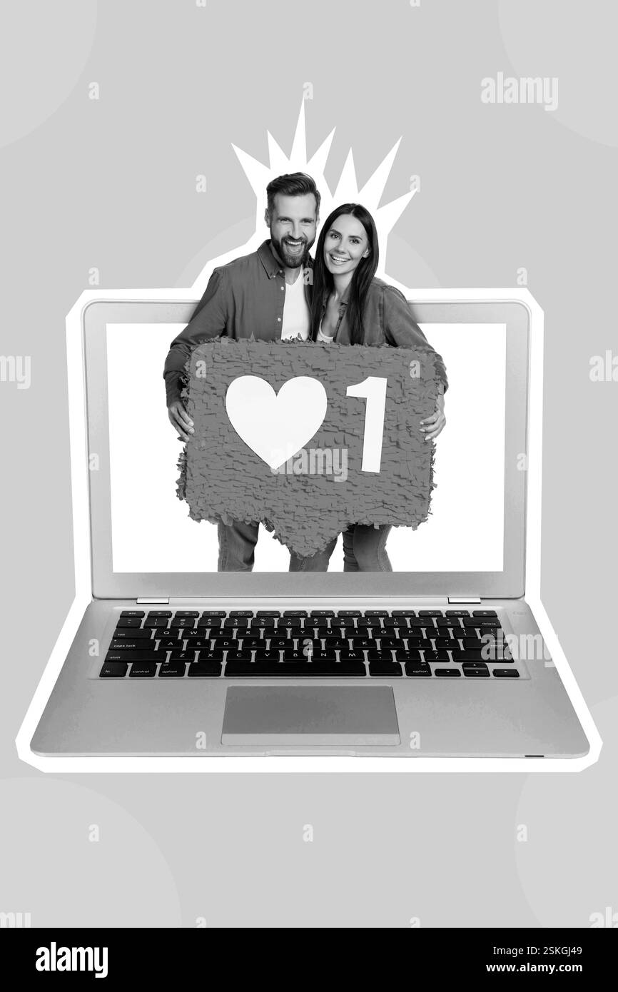 Vertical composite collage of students couple together excited inside ...