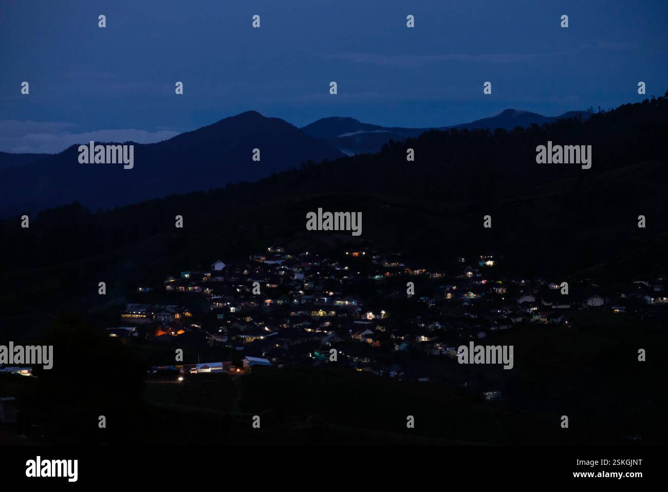 Beautiful night view of village at Pangalengan, Bandung Regency ...