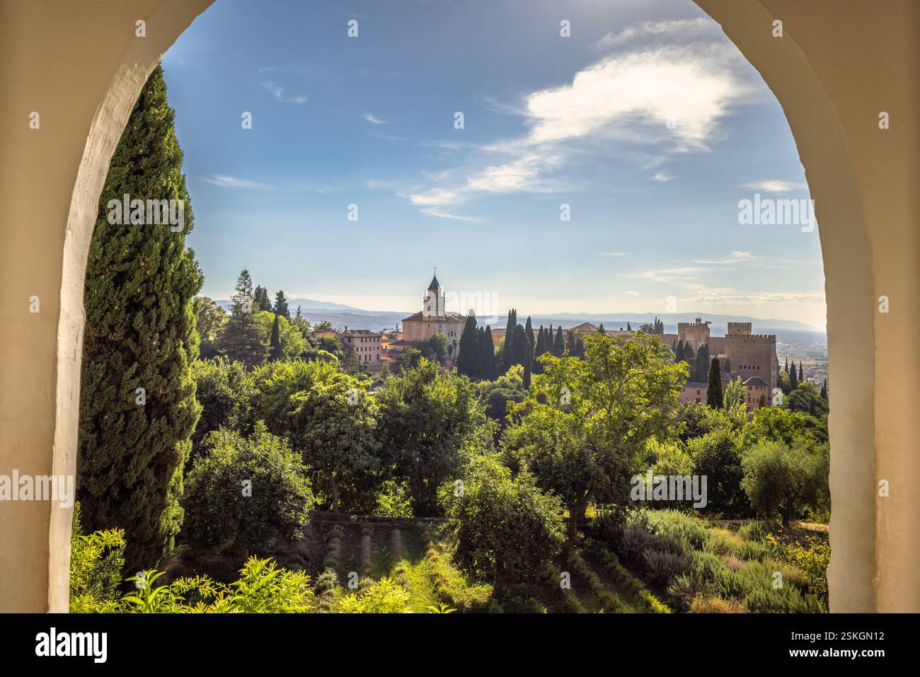 Alhambra complex in Granada town, Andalusia, Spain. Scenic view of a ...