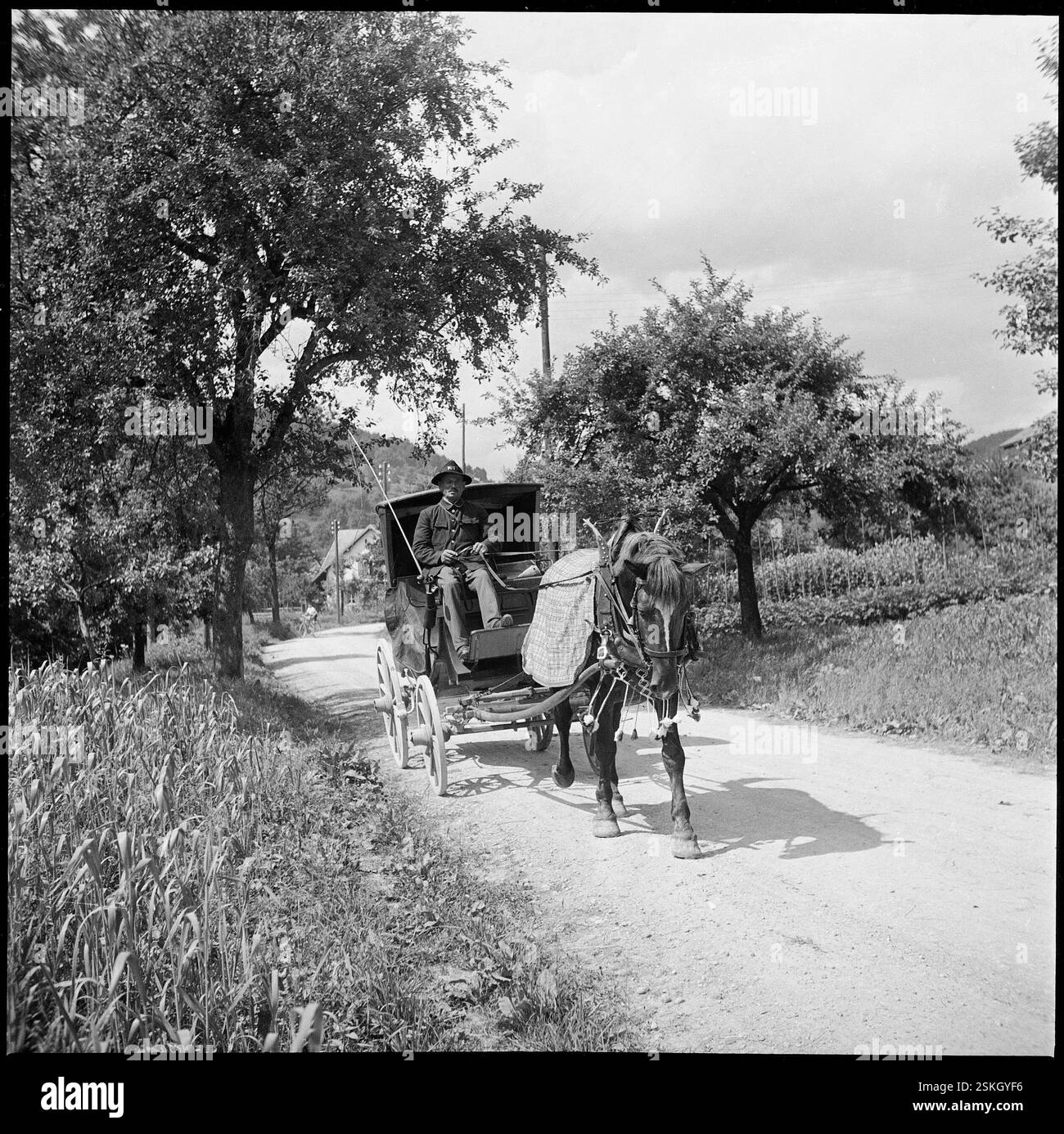 Sulz, Postbote unterwegs mit Pferdewagen, 1940#Sulz, postman on horse ...