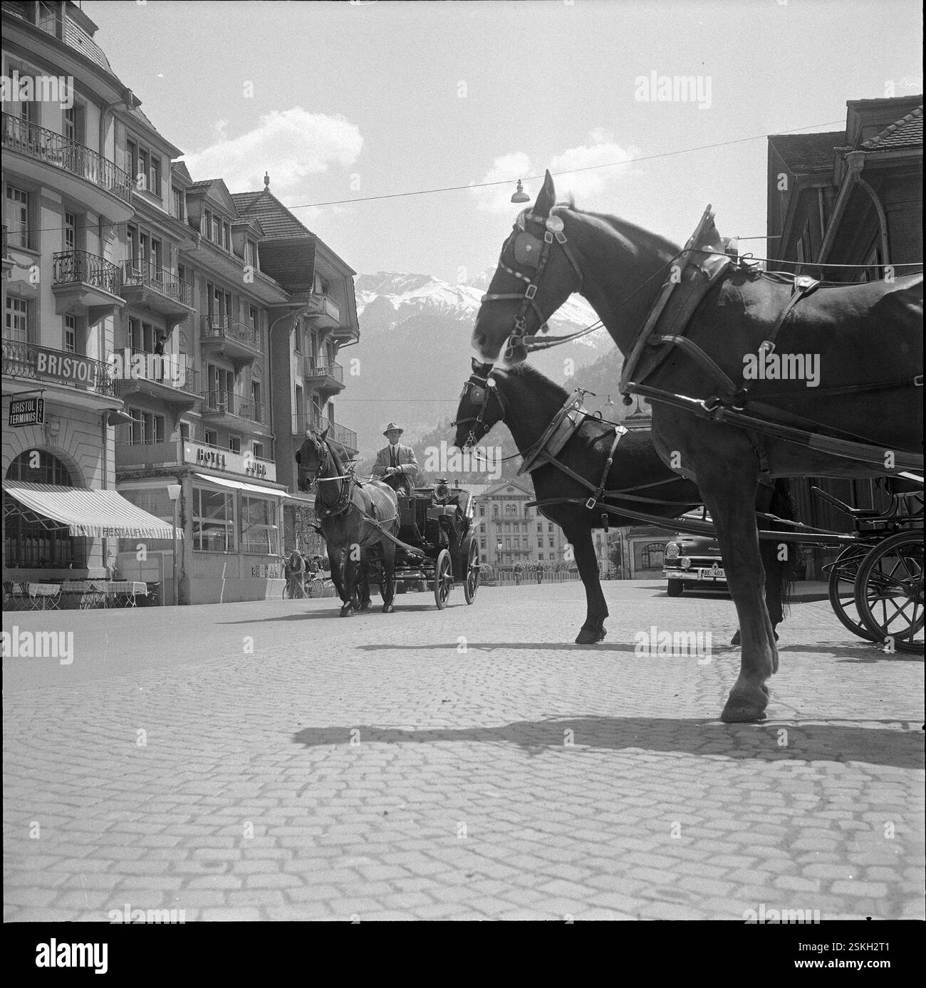 Pferdekutsche in Interlaken 1956#Horse-drawn carriage in Interlaken ...
