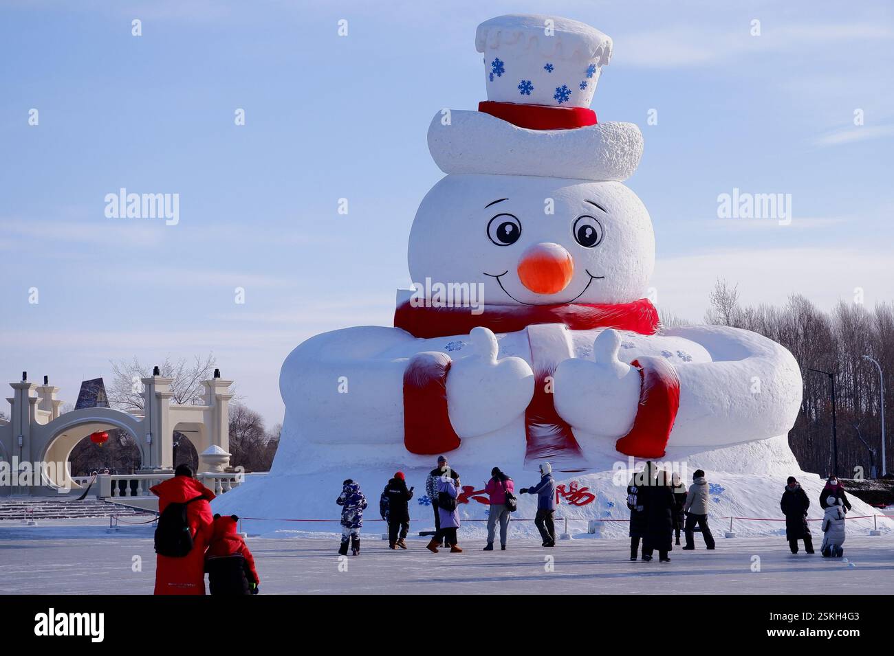 An iconic giant snowman welcomes visitor at the Sun Island scenic area ...