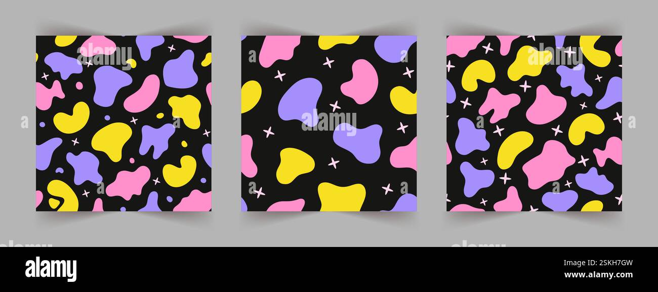 Freeform shape. Set of seamless patterns with Abstract irregular random blobs. Modern forms for ...