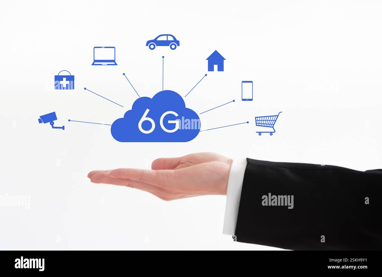 A hand holds up a cloud icon representing the 6G network Stock Photo - Alamy