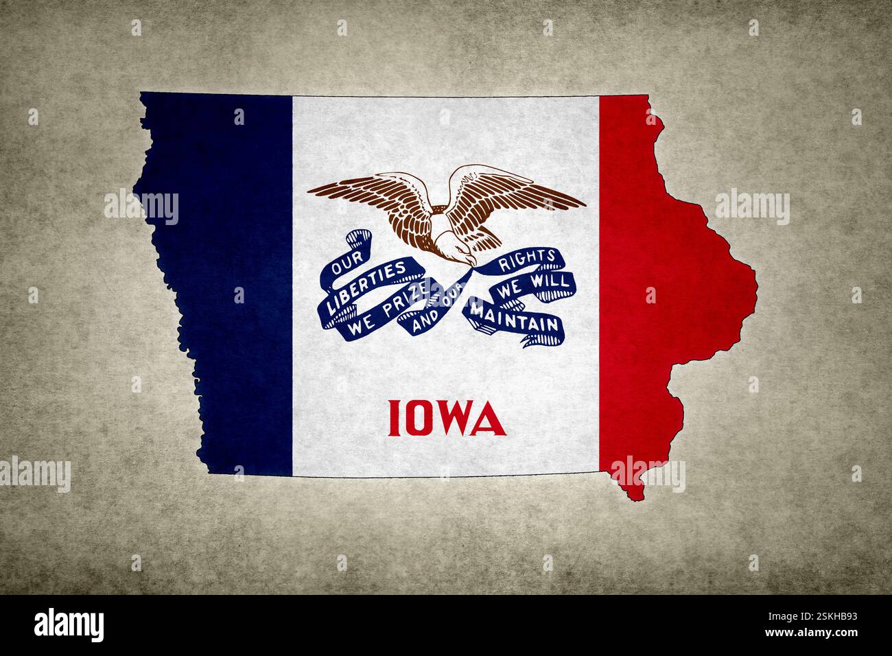 Grunge map of the state of Iowa (USA) with its flag printed within its ...