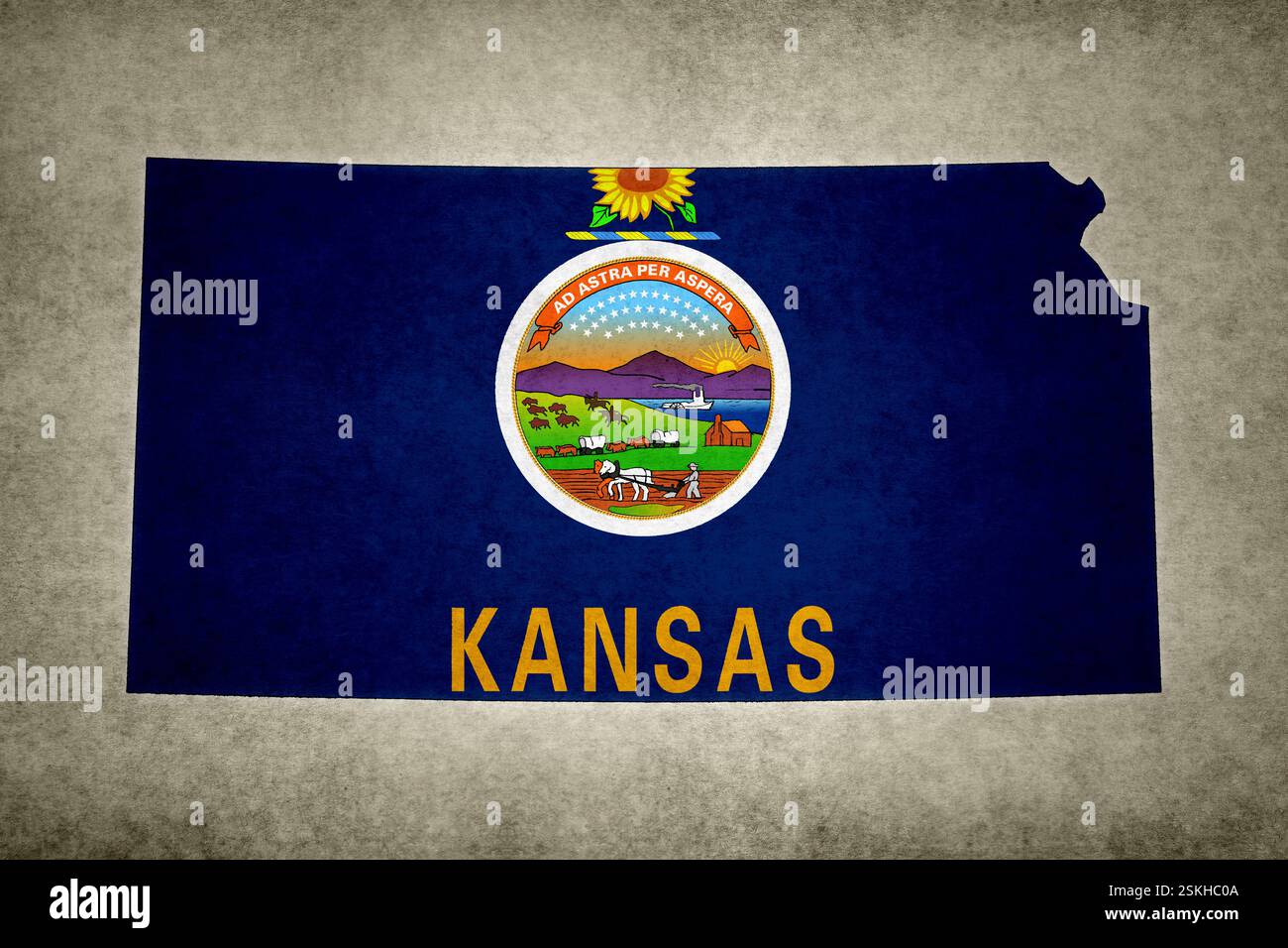 Grunge map of the state of Kansas (USA) with its flag printed within ...