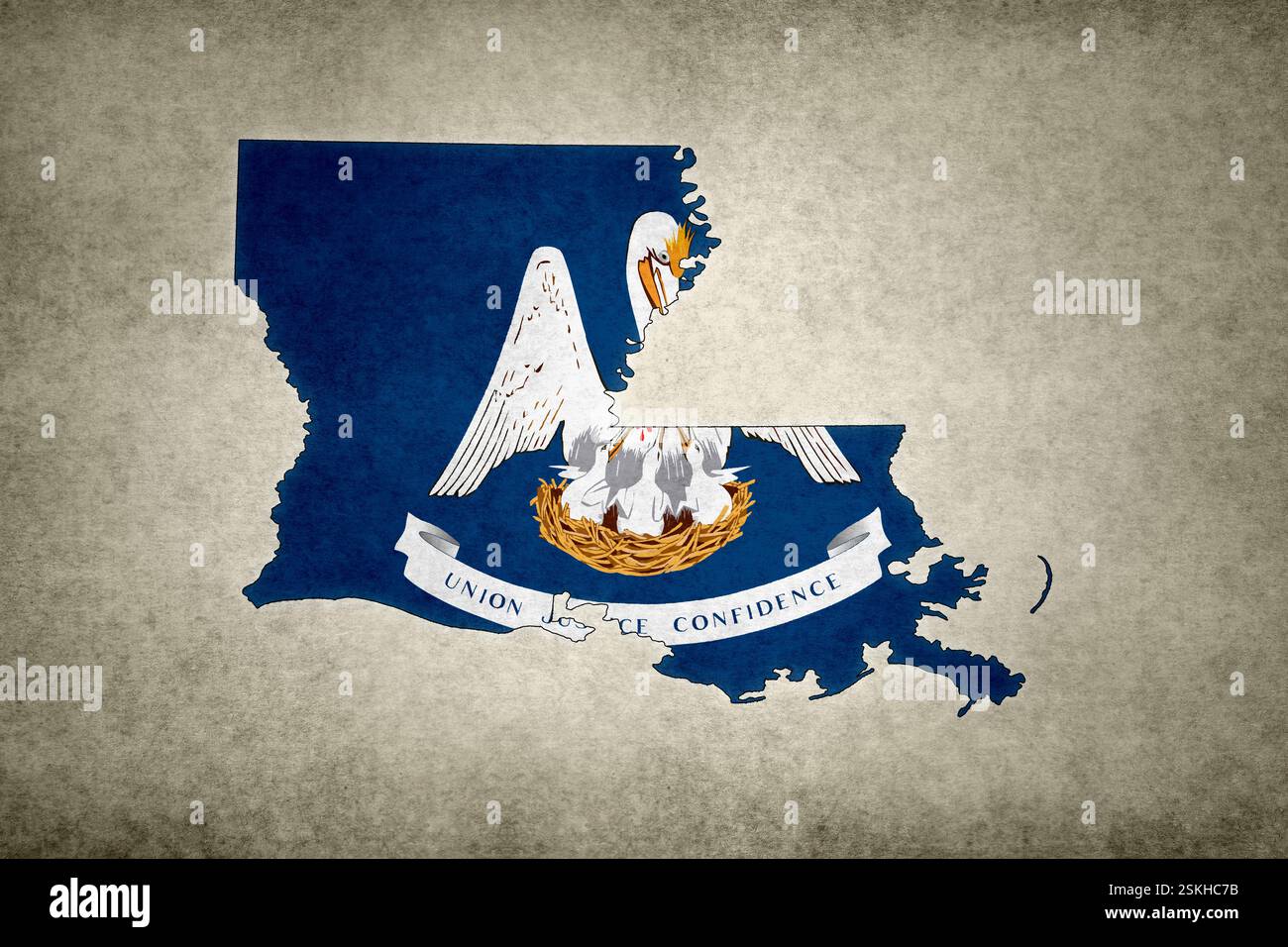 Grunge map of the state of Louisiana (USA) with its flag printed within ...