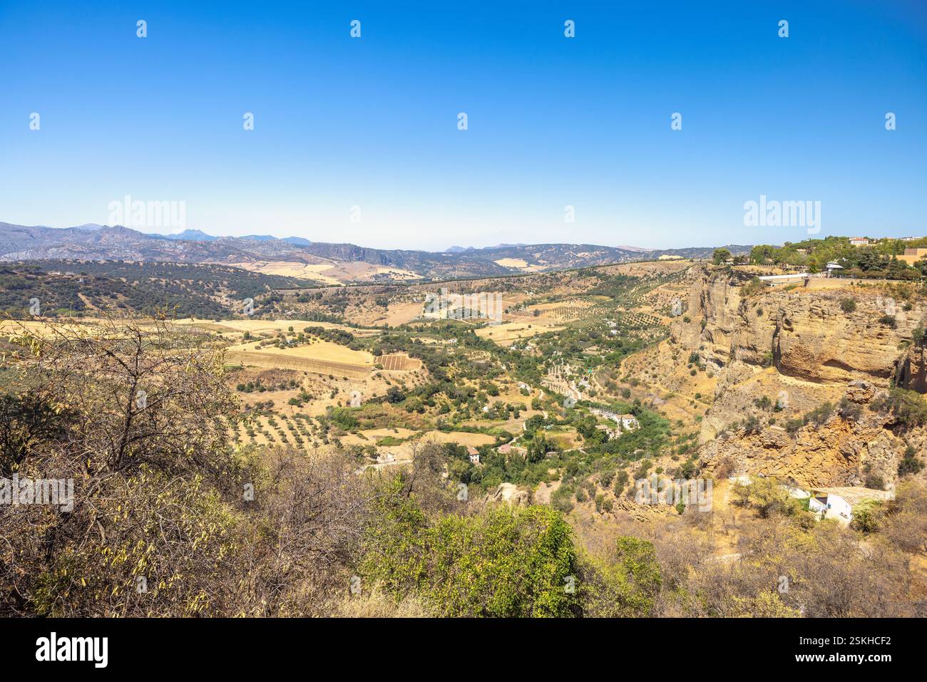 The mountainous land of Andalusia near Ronda town in Spain. Vast valley ...
