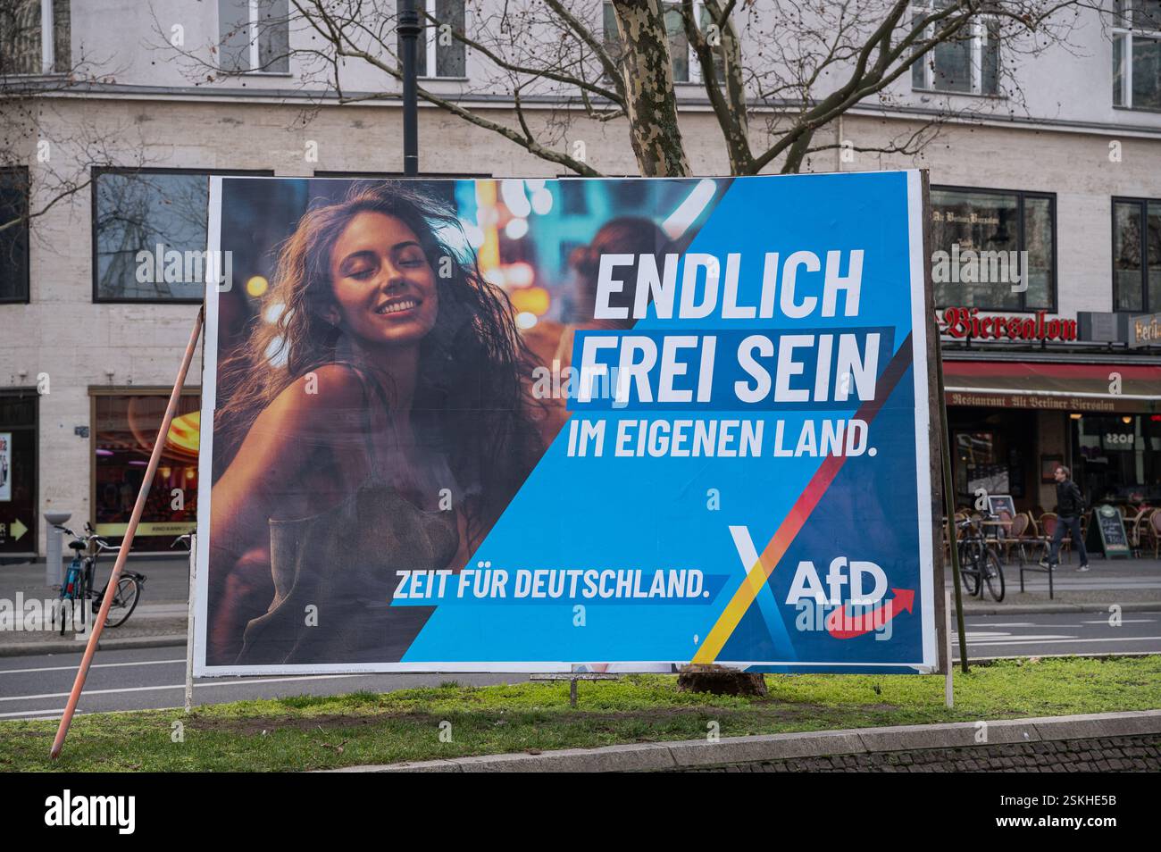 10.02.2025, Berlin, Germany, Europe - A billboard on Kurfuerstendamm ...
