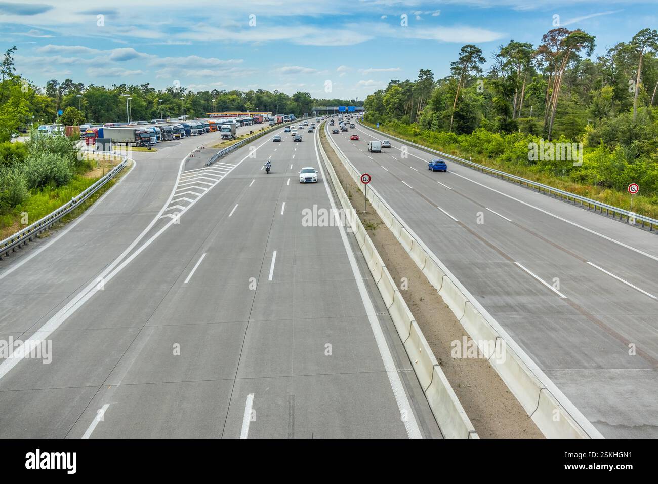 Highway in Germany, multilane Autobahn with parking area Stock Photo ...