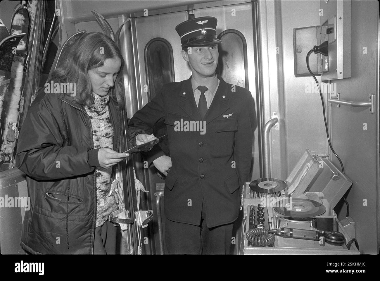 SBB Angestellter in Uniform als DJ, Disco in SBB Wagen 1968#Disco in a ...