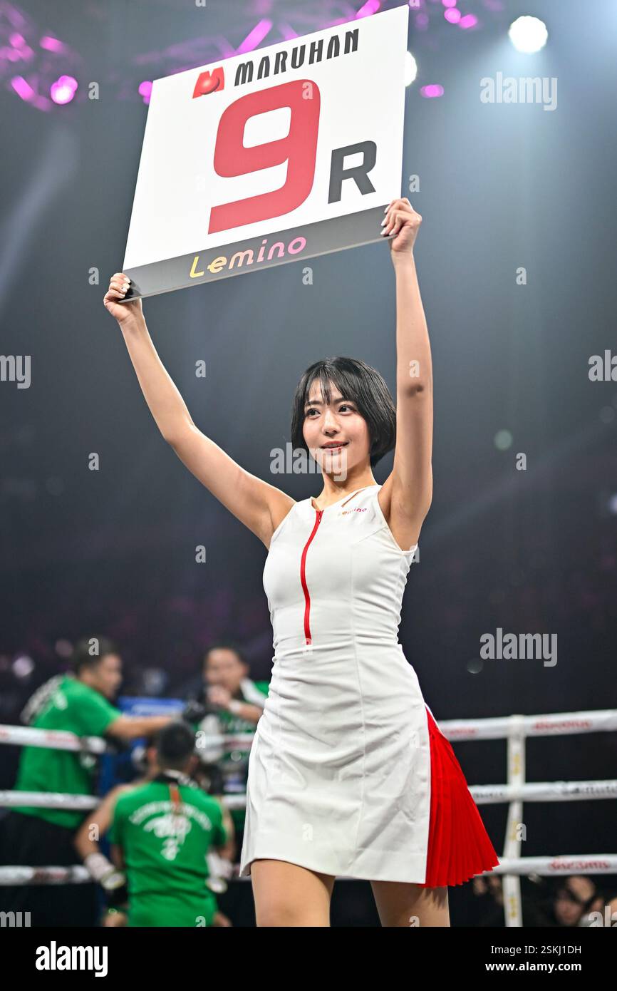 Tokyo, Japan. 24th Jan, 2025. Ring girl Moeka Sasaki displays a ninth ...