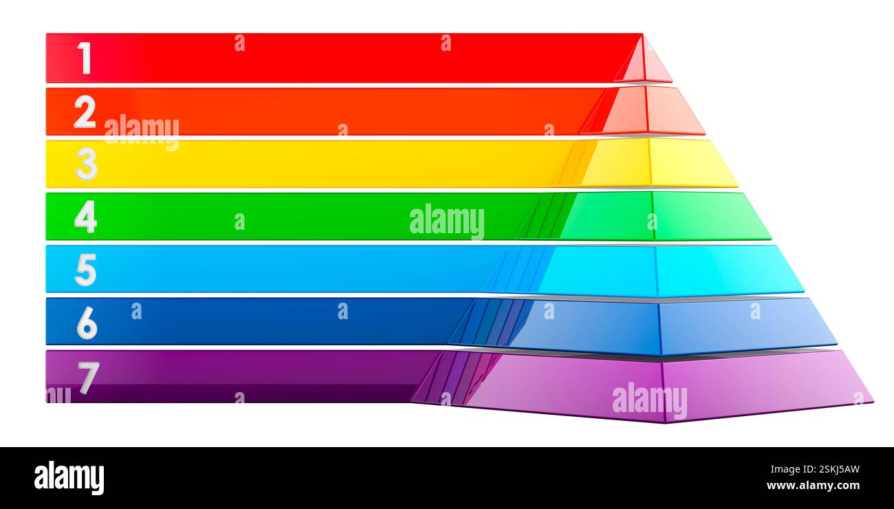 Pyramid with color levels, pyramid chart. 3d rendering isolated on ...