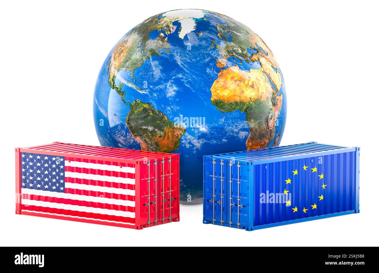 The US and the EU trade and tariffs agreement concept, 3d rendering ...