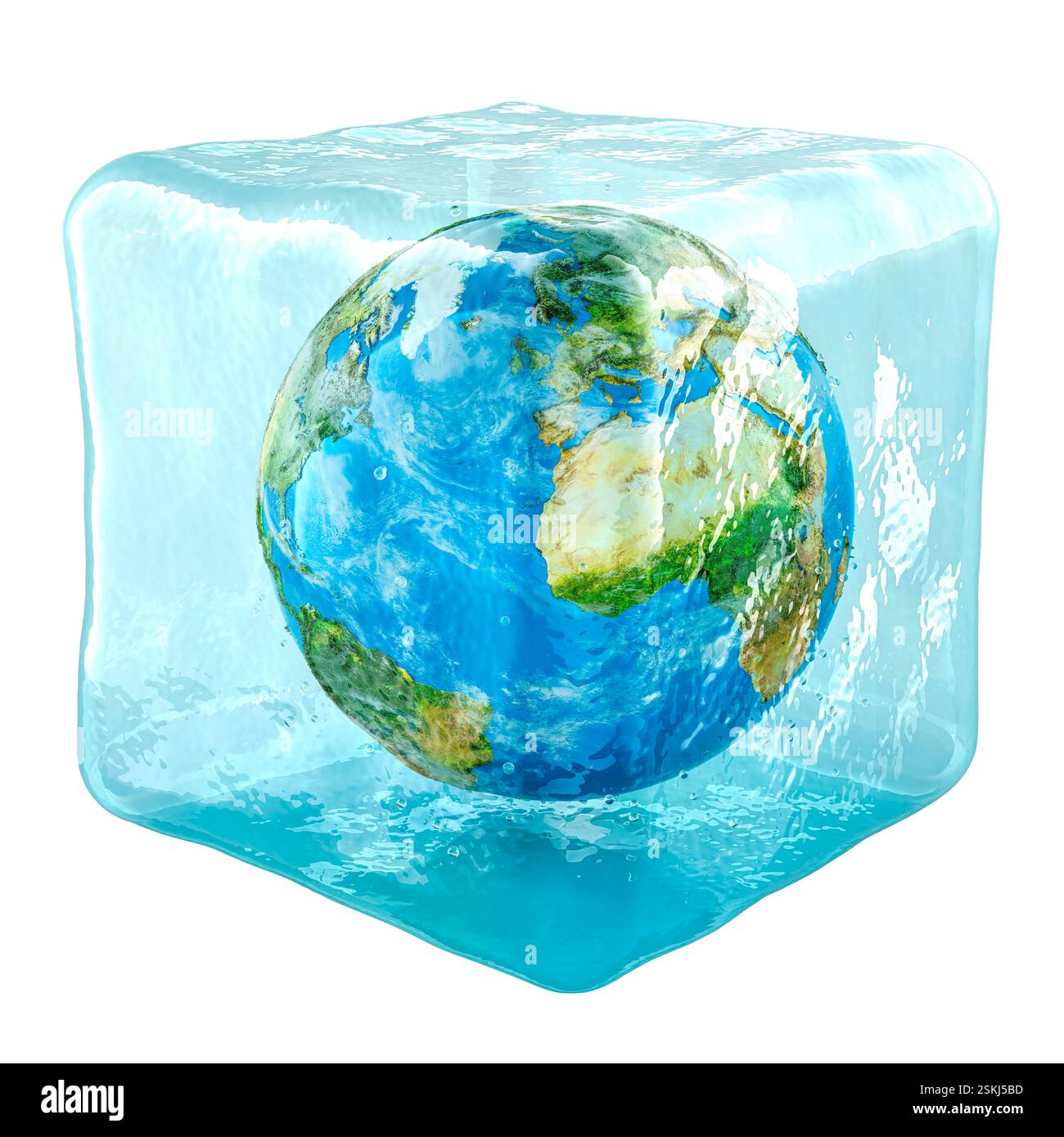 Earth Globe frozen in ice cube, 3D rendering isolated on white ...