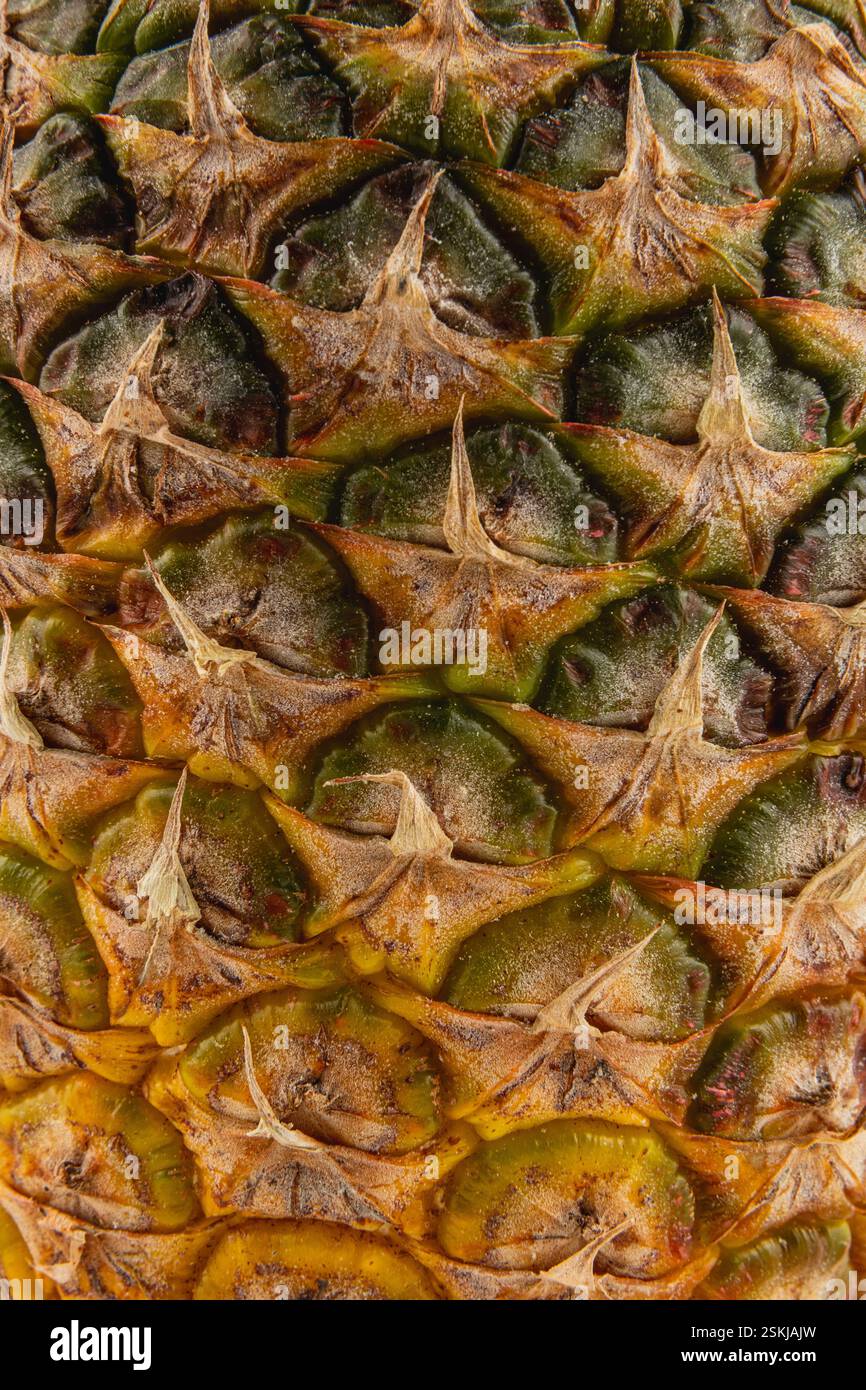 This close-up captures the intricate textures and colors of pineapple ...