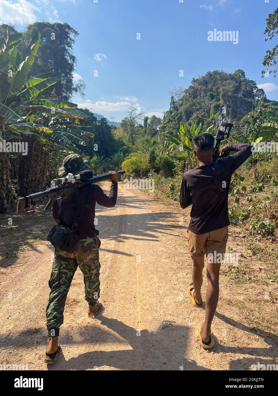 Myanmar. 10th Jan, 2025. Two PDF snipers walking in form A batch of ...