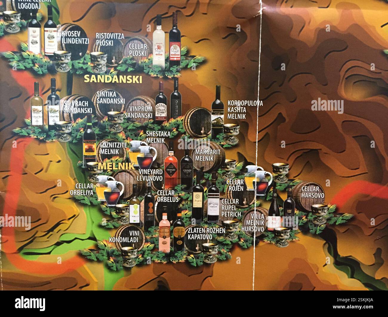 Wine map of Bulgaria. Bulgarian wineries producing various wines from ...