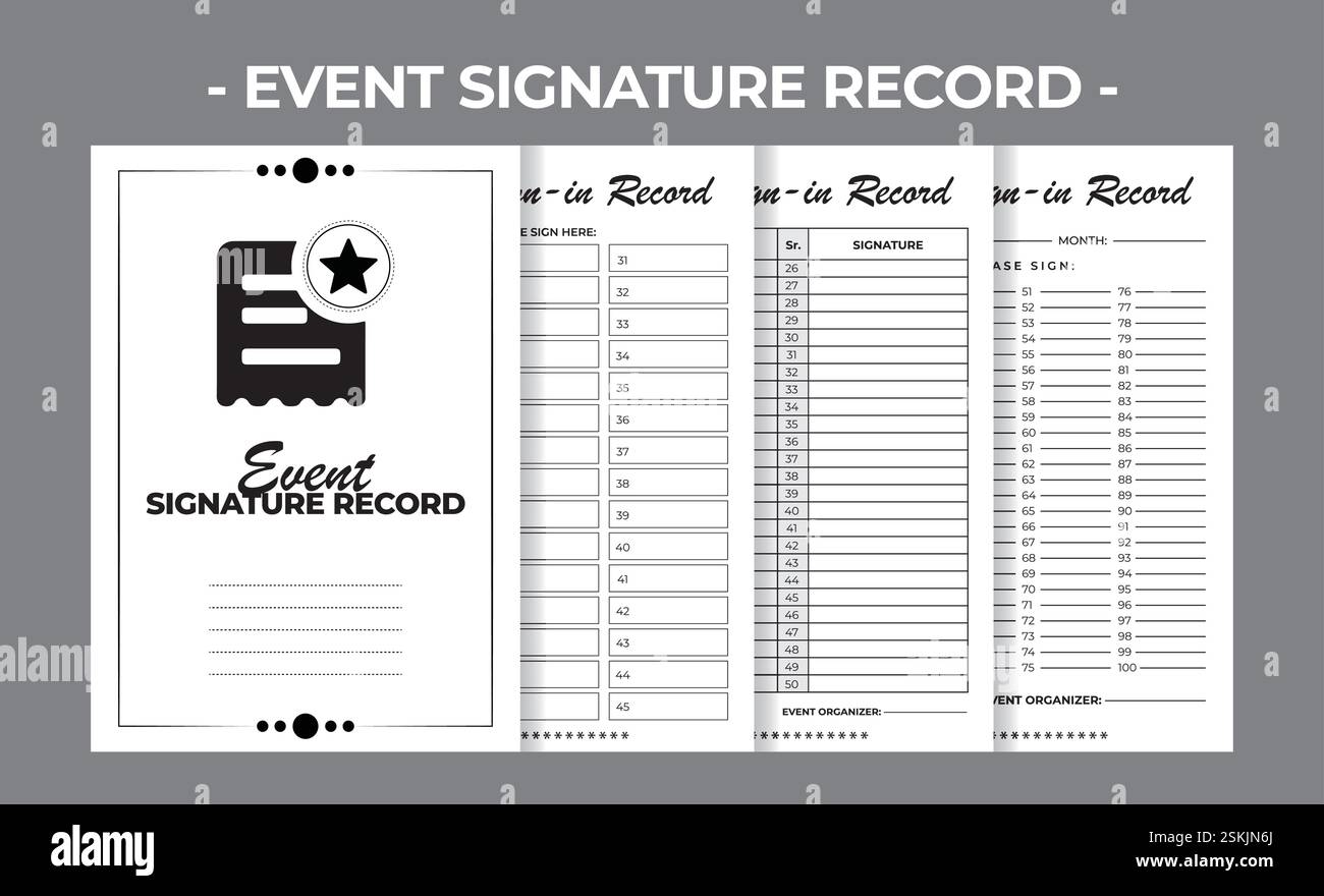 Printable KDP Event Signature Record Book Vector Design Template Stock ...