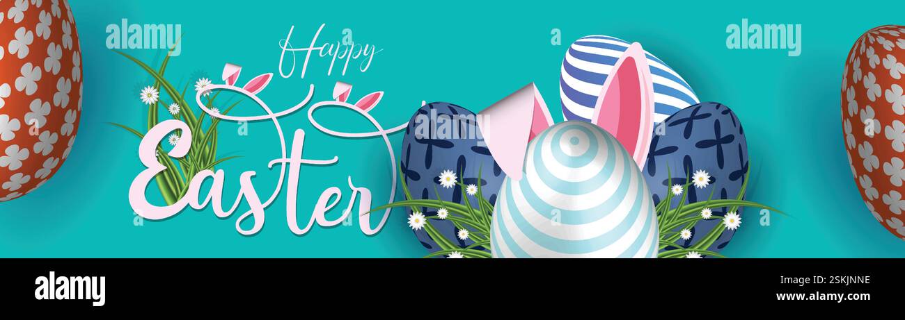 Festive Easter Web Banner Colorful Egg Background Design. Spring Easter ...