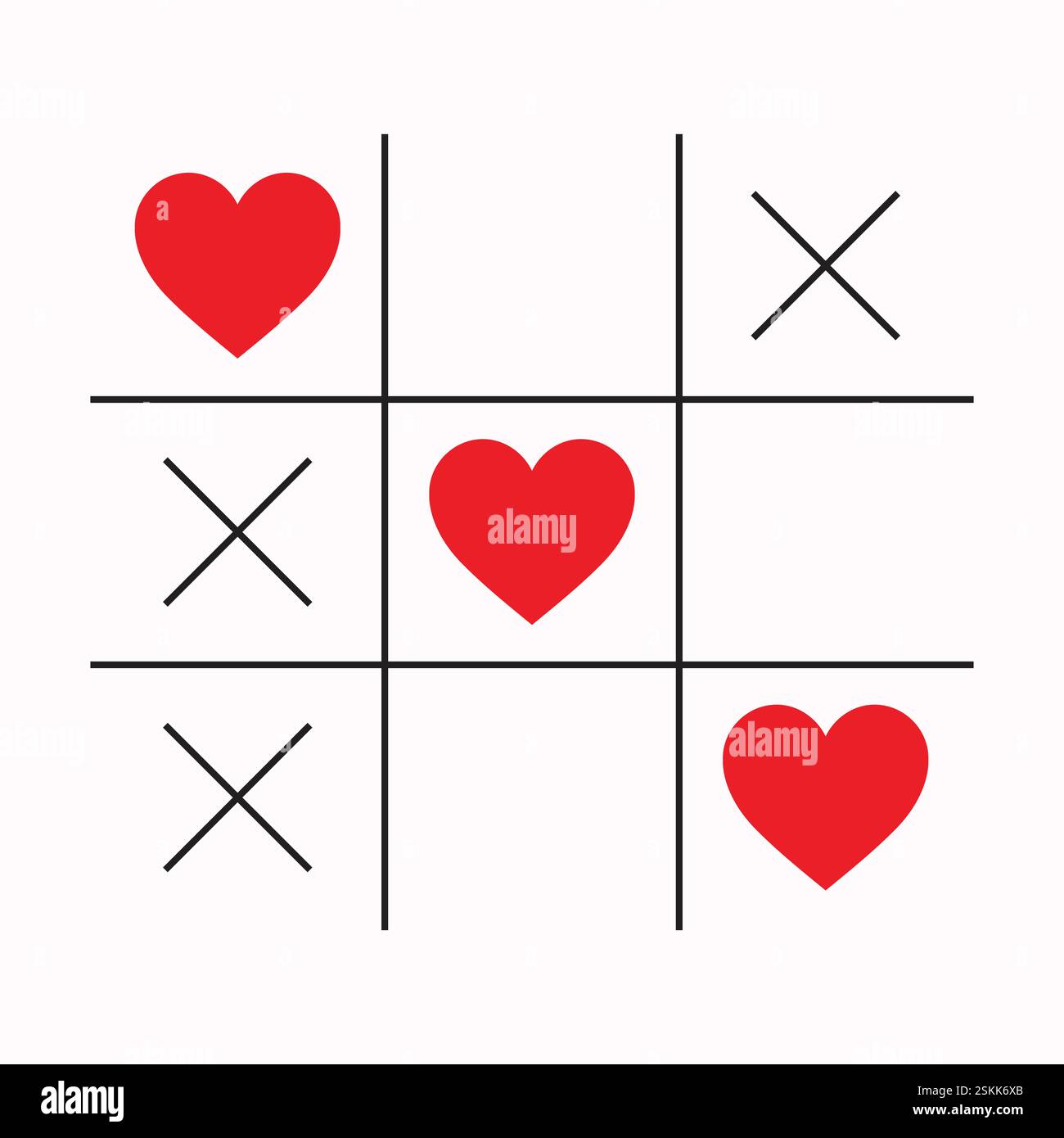 Tic Tac Toe Game with Red Heart and Cross Sign Mark In The Center Love ...
