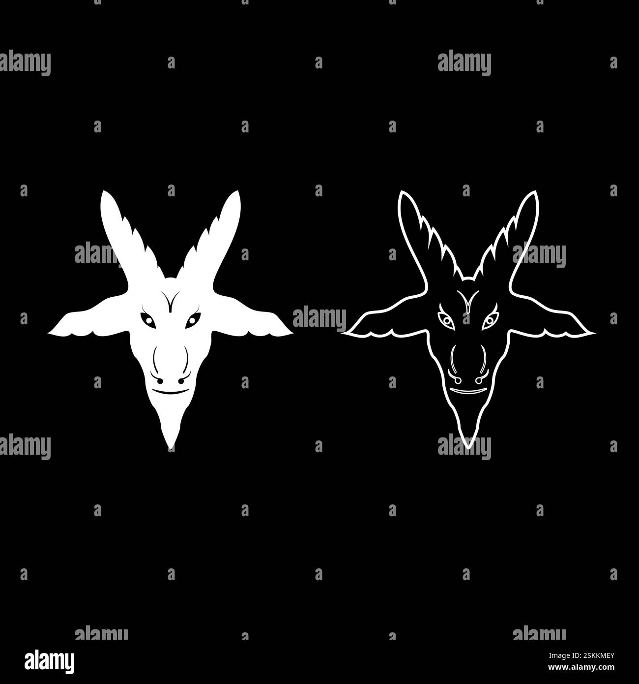 Head goat Symbol Satanism of Lavaeus Sigil of Baphomet sign set icon ...