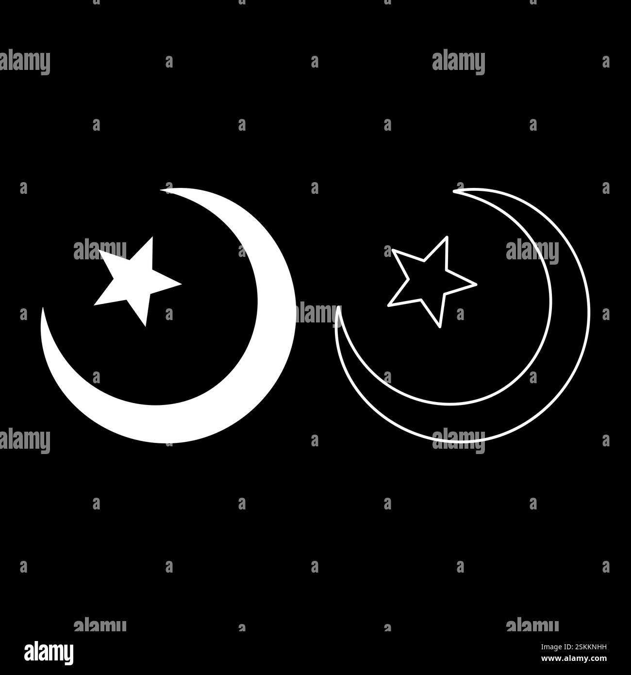 Symbol Alem Islam Halfmoon Arabic moon and star set icon white color ...