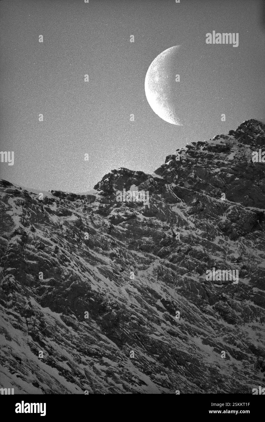 Moon over mountains Black and White Stock Photos & Images - Alamy